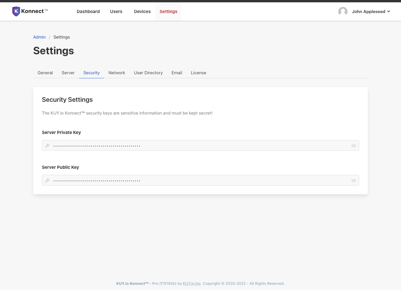 Security Settings KUY io Konnect 